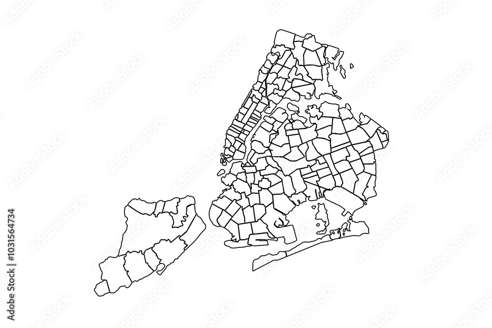 New York map outline, linear doodle illustration. isolated on white ...