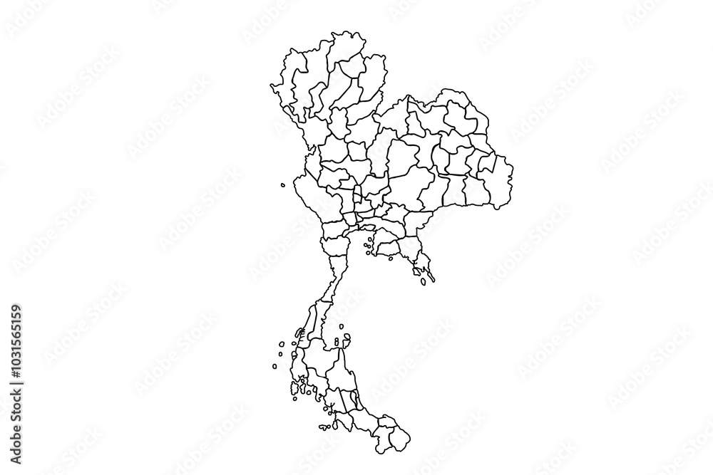 Thailand map outline, linear doodle illustration. isolated on white ...