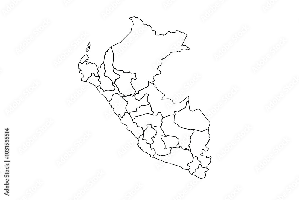 Peru map outline, linear doodle illustration. isolated on white ...