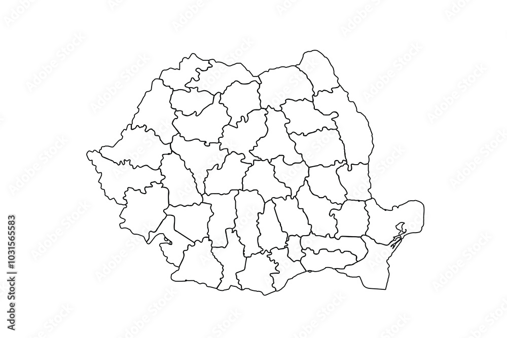 Romania map outline, linear doodle illustration. isolated on white ...