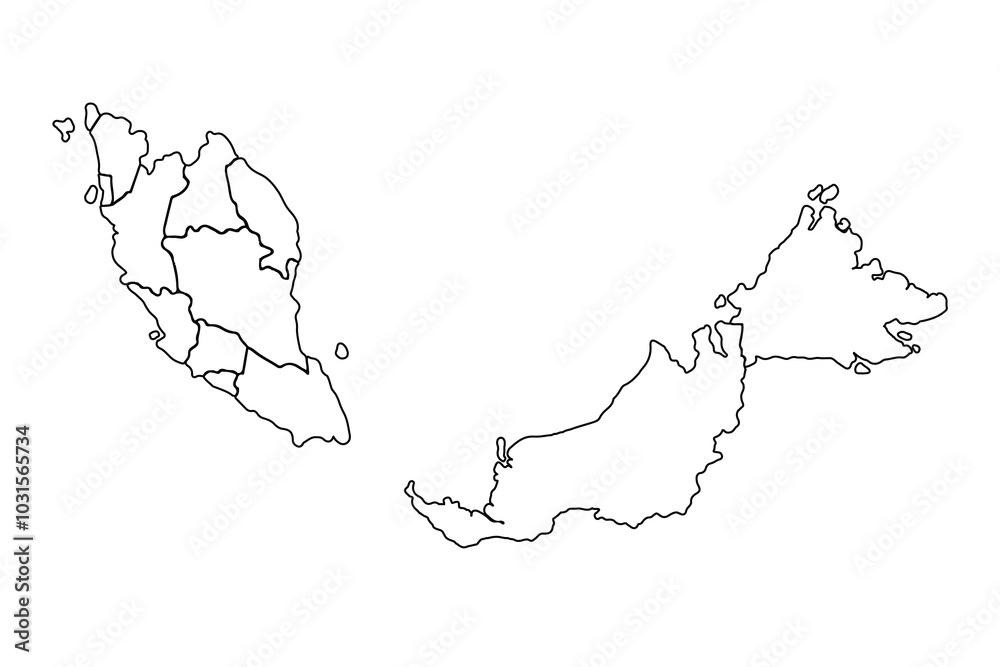 Malaysia map outline, linear doodle illustration. isolated on white ...