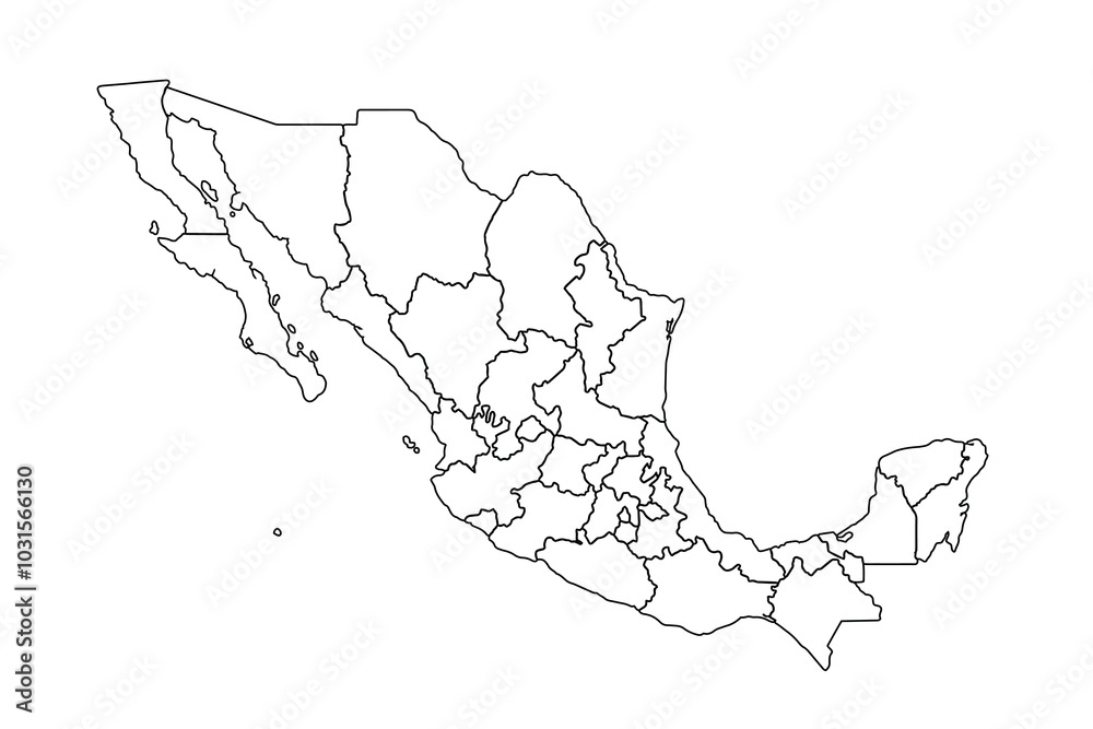 Mexico map outline, linear doodle illustration. isolated on white ...