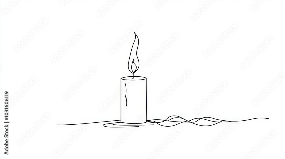 A simple, continuous line drawing of a burning candle. It represents a ...
