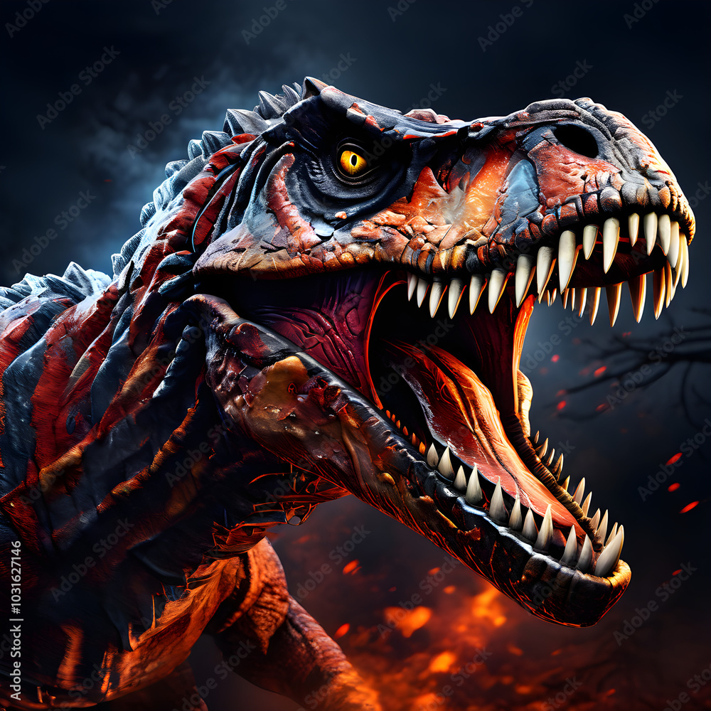 Tyrannosaurus rex T-rex dinosaur head roaring Prehistoric Extinct ...