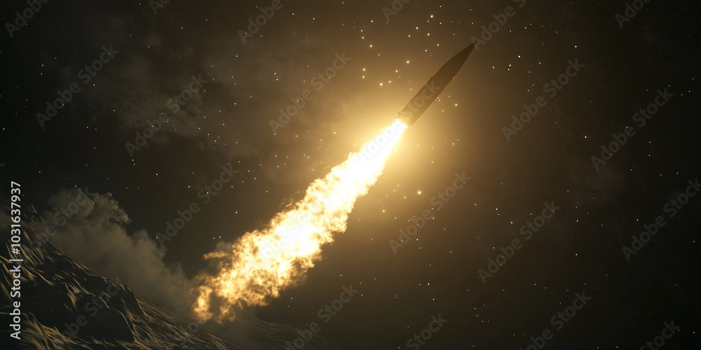 Realistic Night Sky Depiction of Missile Defense System in Action ...