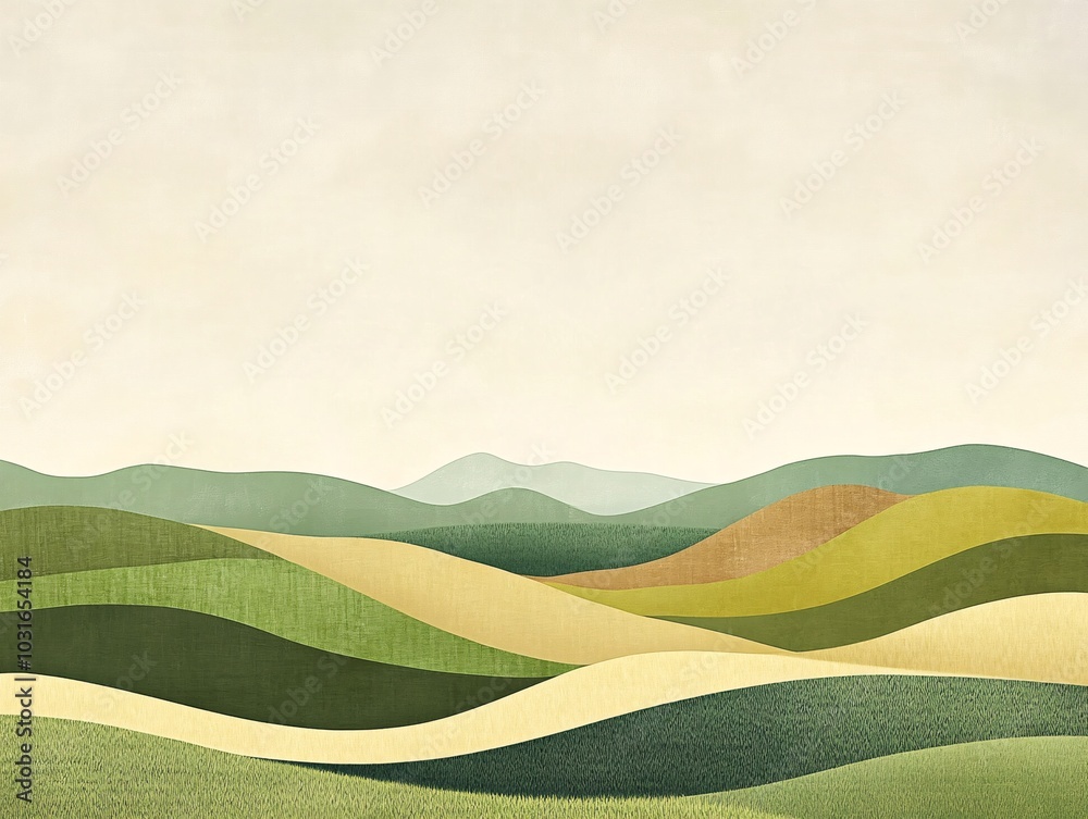 2408 9.A minimalistic rural landscape with abstract fields of rice ...