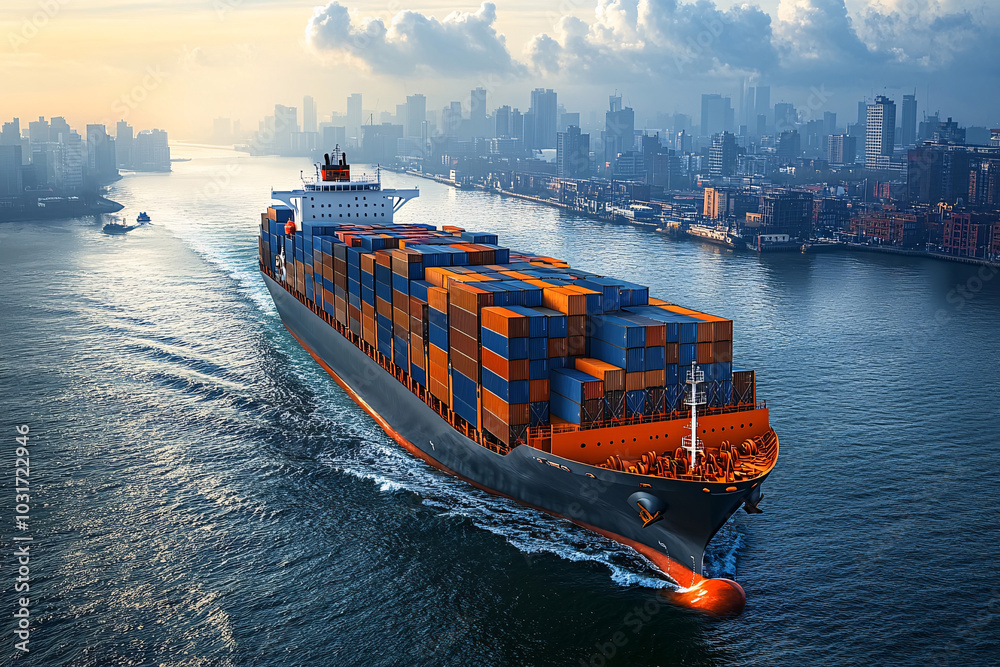 Cargo container Ship, cargo vessel ship carrying container and running ...