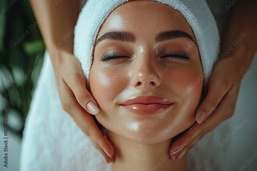 Young woman receiving professional facial massage in beauty salon ...