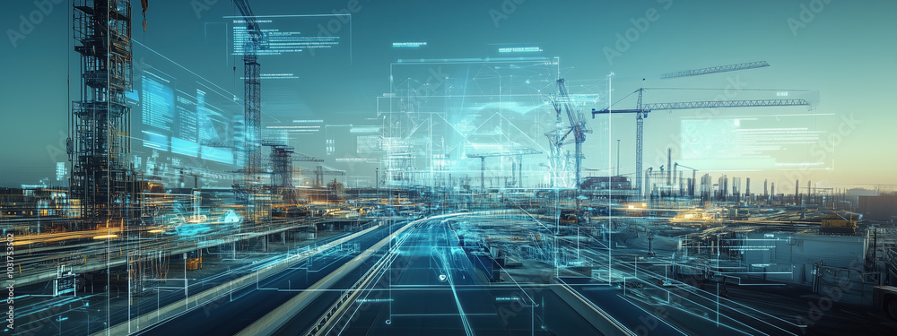 Detailed Illustration of a Highway Construction Project Featuring ...