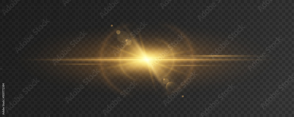 Golden light effect on a dark transparent background. Bright golden ...