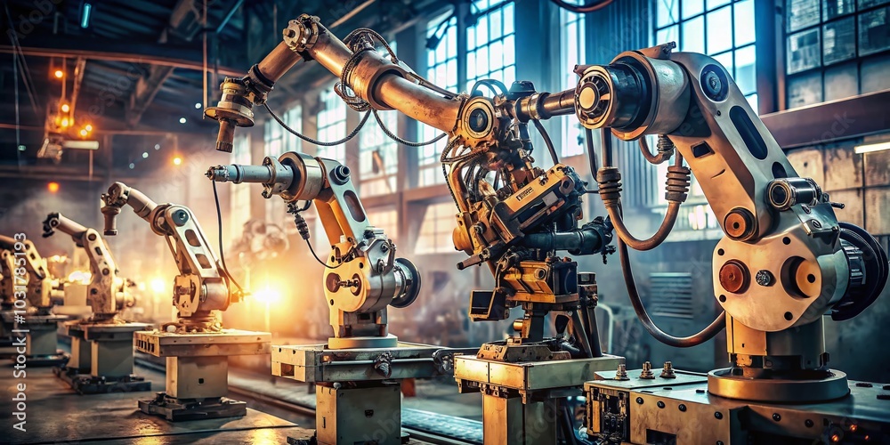 Vintage Closeup of a Robotic Arm Assembly with Intricate Servo Motors ...