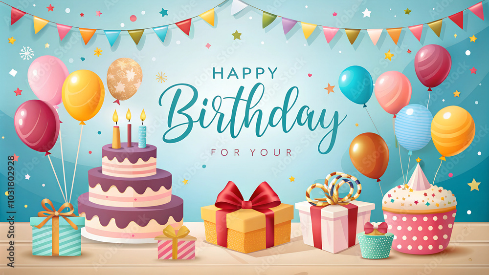 Happy Birthday Greeting Card Template Stock Illustration | Adobe Stock