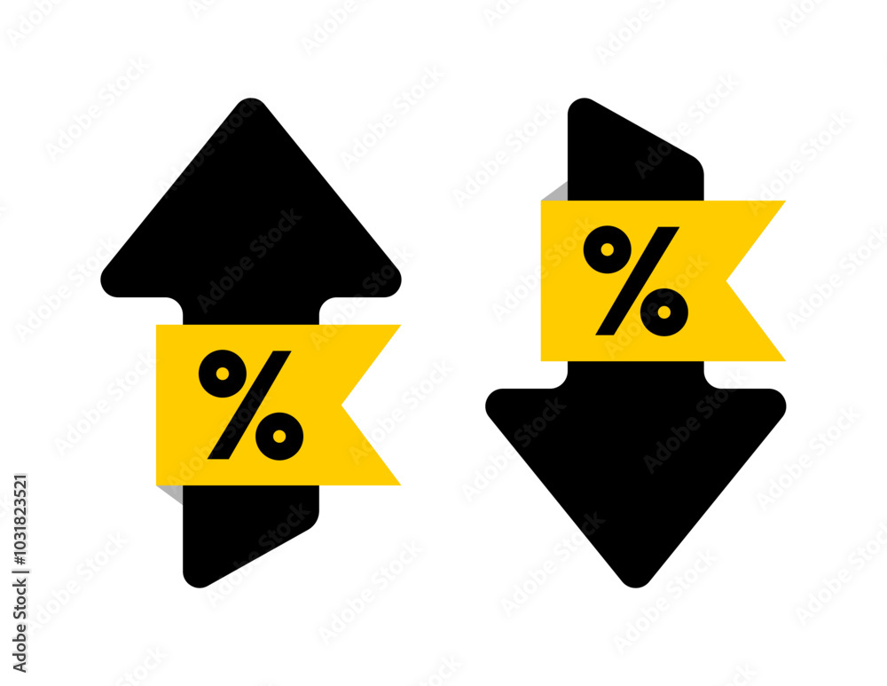 Percent arrow up and down with yellow ribbon flat style for icon ...