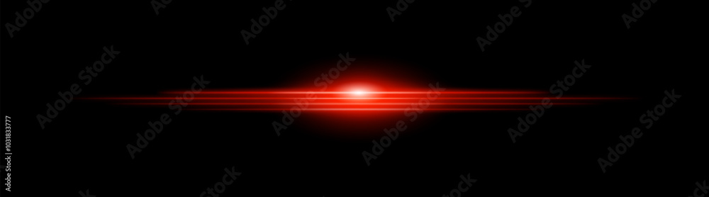 Moving fast Horizontal glowing red light beam on a black background ...