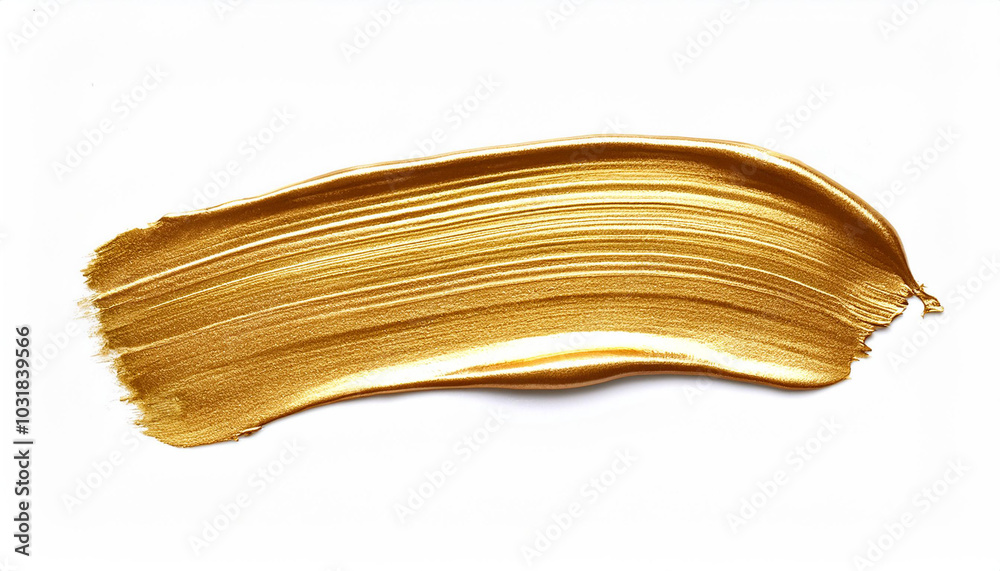 Gold paint brush stroke isolated on white background. Golden metallic ...