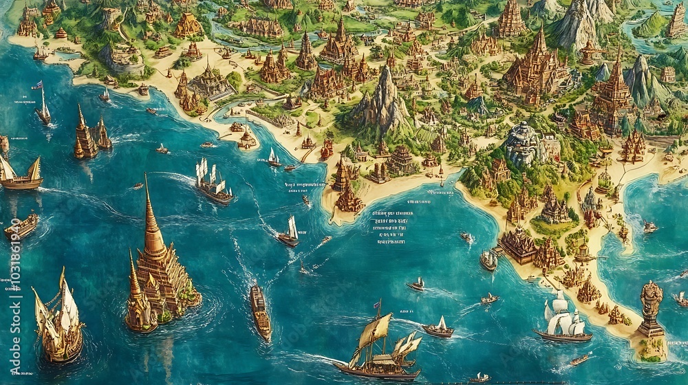 Thailand map showing coastlines, major ports, and surrounding bodies of ...