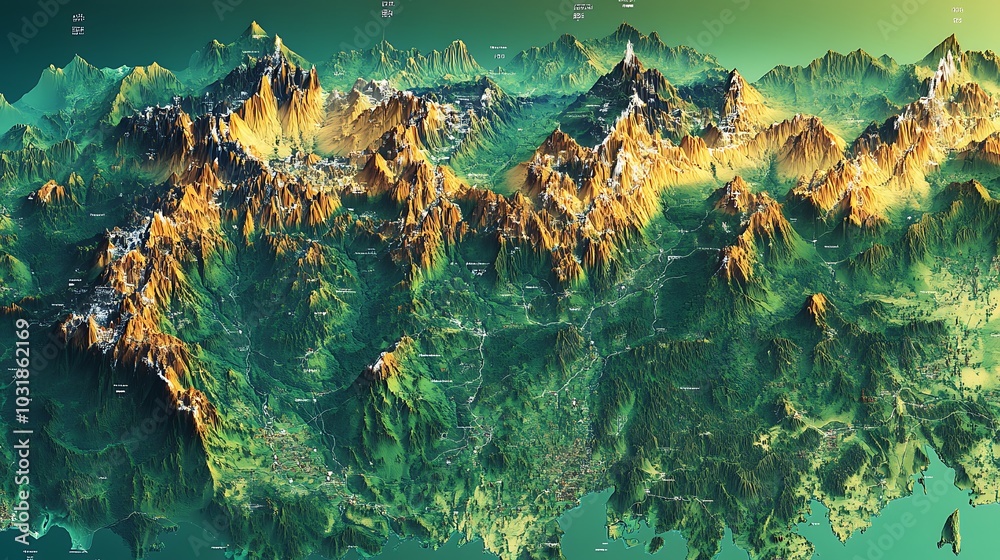 Foto de Stock Thailand map showing elevation and mountain ranges, with ...