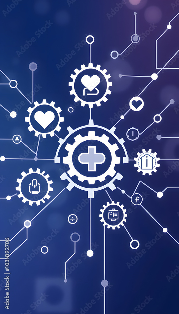 Healthcare mechanism concept. Abstract background with connected gears ...