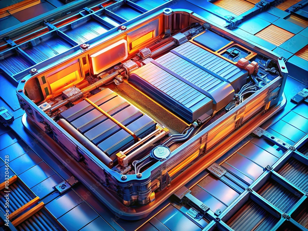 Aerial View of an Innovative Electric Vehicle Battery Design Featuring ...