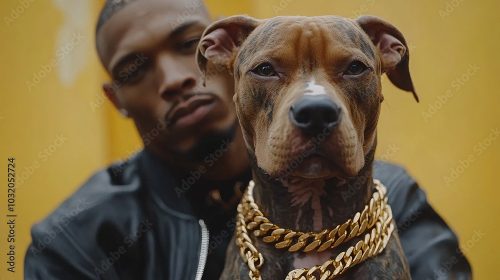 Person and pet dressed in hip hop attire with graffiti-style jackets ...