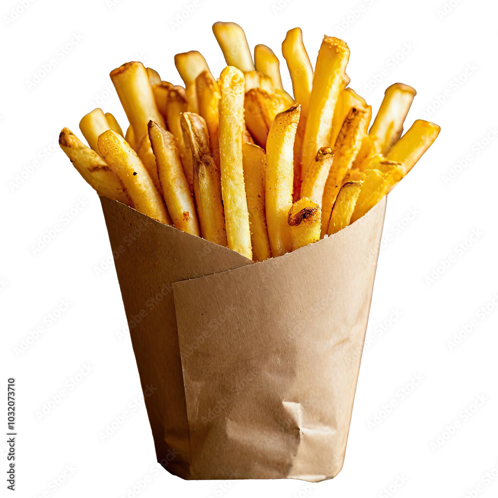French fries are in craft packaging in PNG format. portion of French ...
