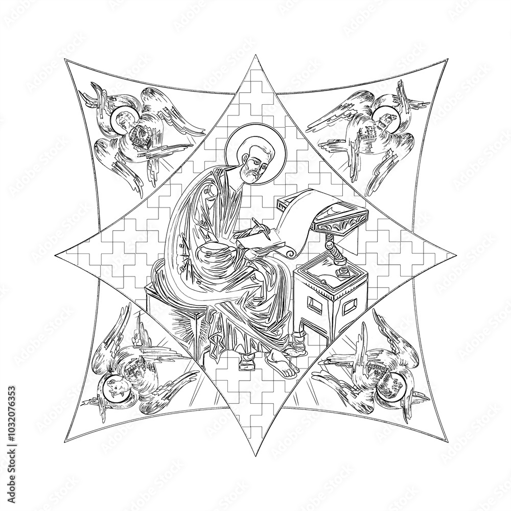 Mark the Apostle. Cross dome with 4 apostles, angels and seraphim ...