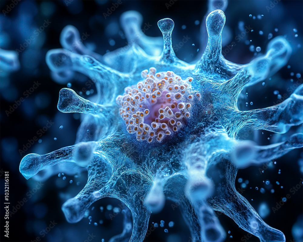 A detailed shot of a macrophage, representing an important component of ...