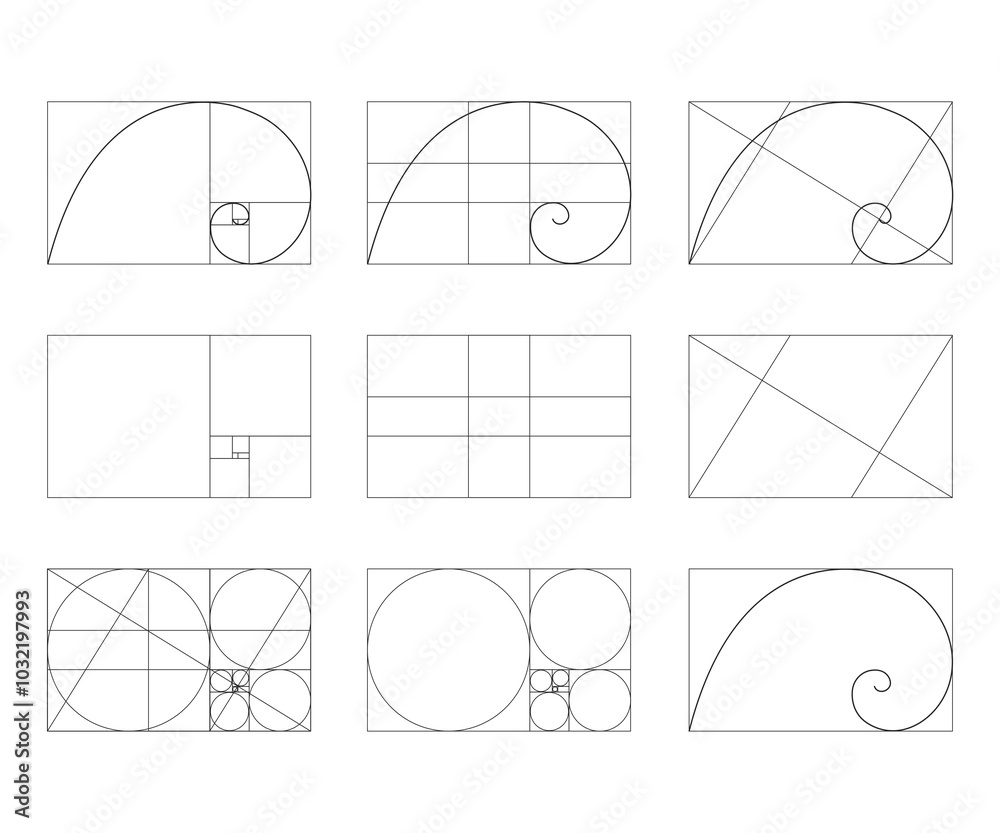 A set of golden ratio templates. Signs of Fibonacci sequence ...