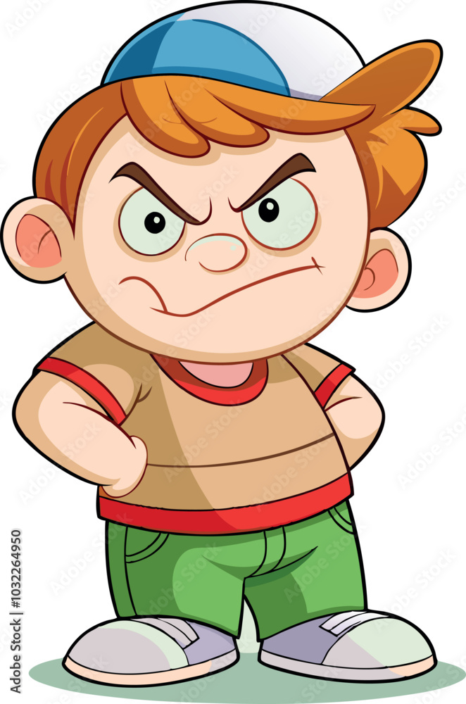 Cartoon boy wearing a cap being angry and grumpy Stock Vector | Adobe Stock