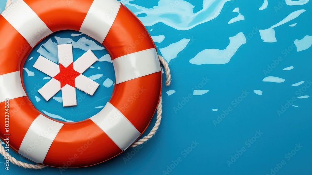 Bright Orange Lifebuoy Floating on Blue Water Surface A Symbol of ...