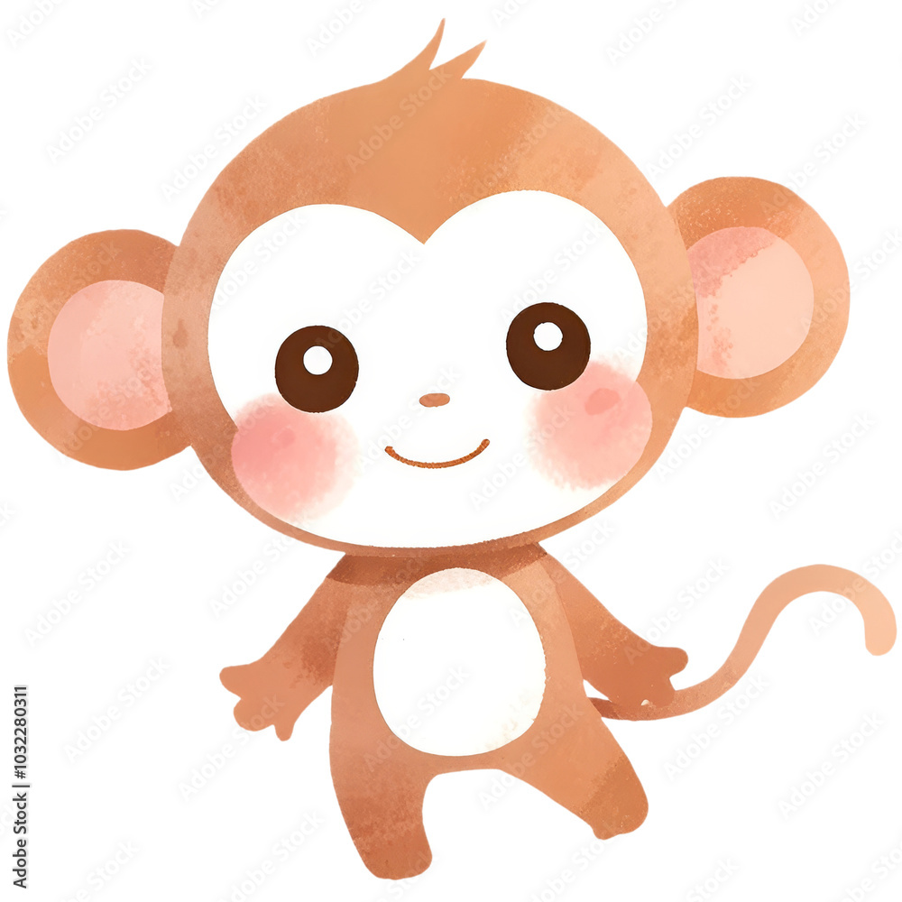 Cartoon Cute baby monkey vector, Watercolor animal kid character ...