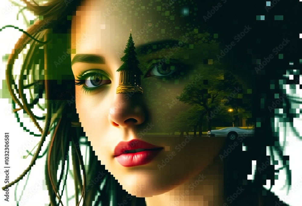 Multiple Exposure Pixel Art Create a pixel art composition that Stock ...