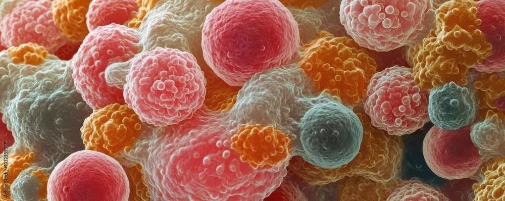 Cancer cell clusters forming tumors close-up microscopic view of cancer ...