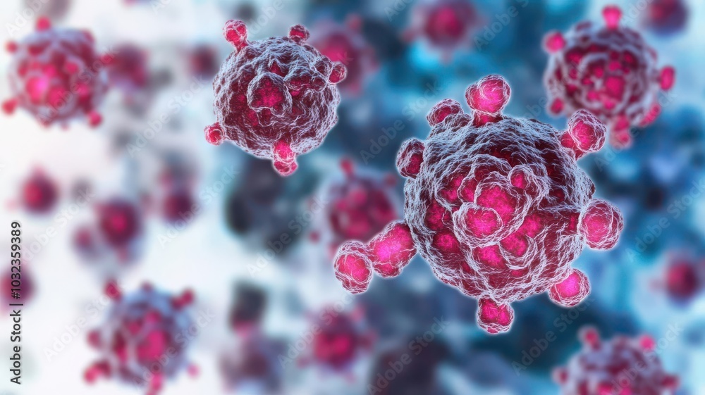 Cancer cells forming a tumor mass highly detailed microscopic image of ...