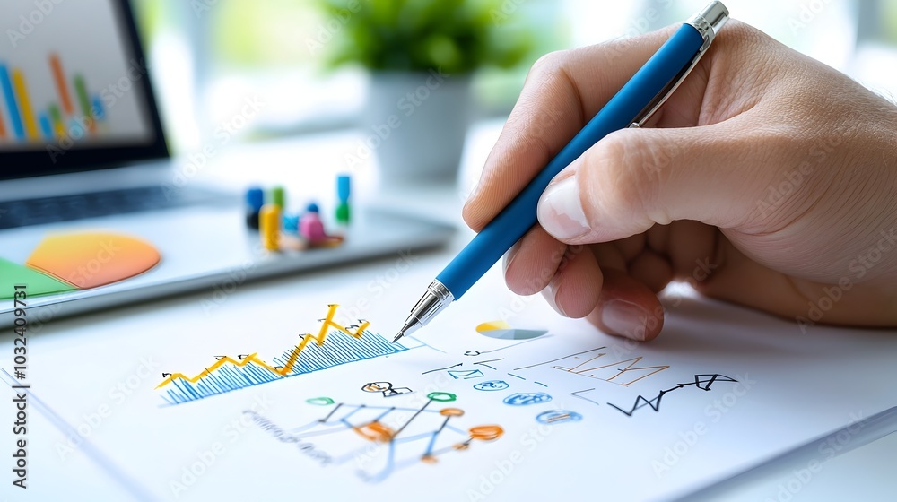 Handwritten icons featuring business management data inspection and for ...