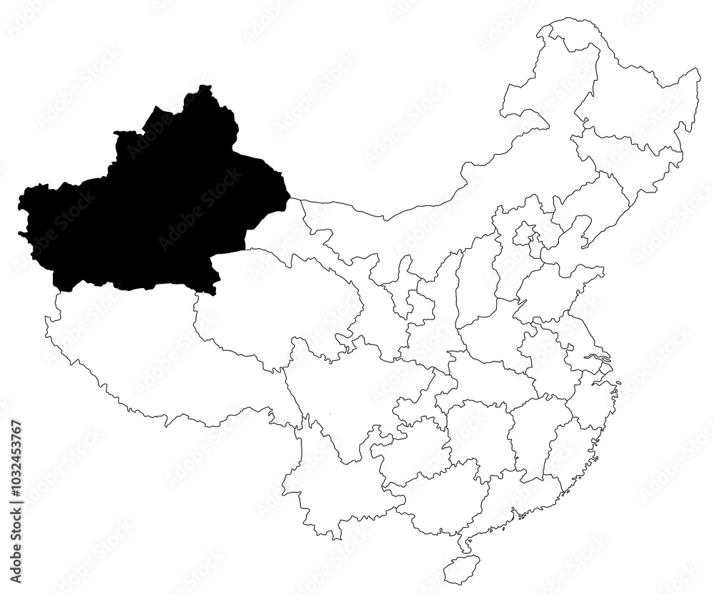 Map of Xinjiang autonomous region in China country on white background ...