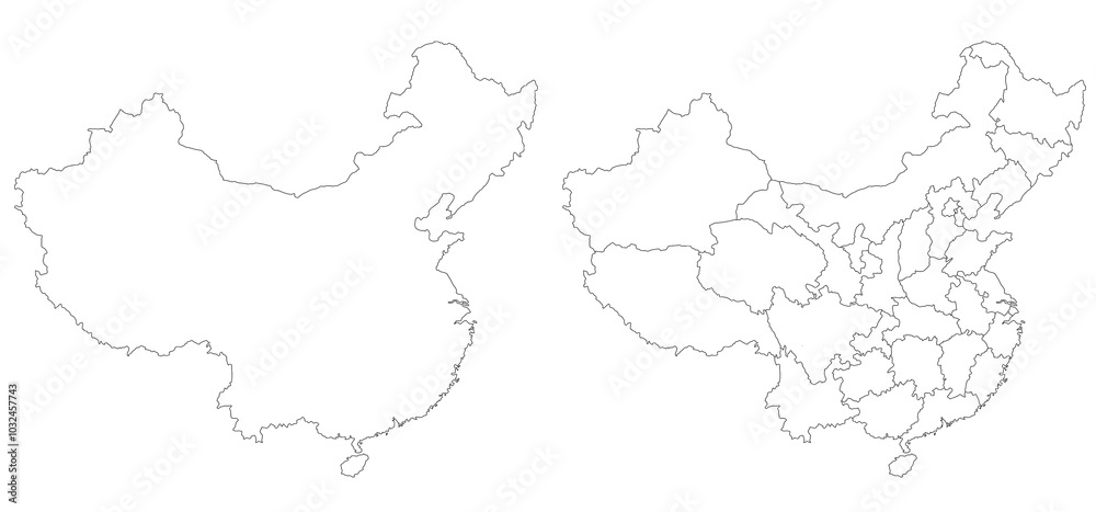 China administrative map, China outline and provinces country map set ...