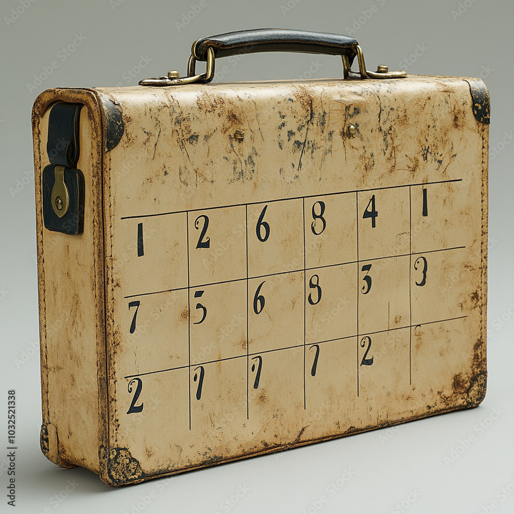 vintage briefcase featuring calendar design on its surface, showcasing ...