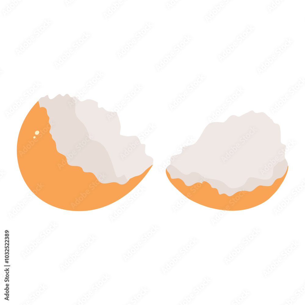 Broken egg shells, simple flat vector illustration, isolated on white background. Chicken egg ...