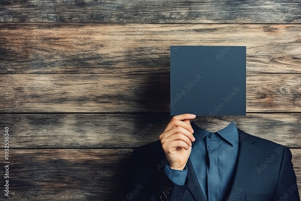 Portrait of a man with a blank square replacing his face symbolizing ...