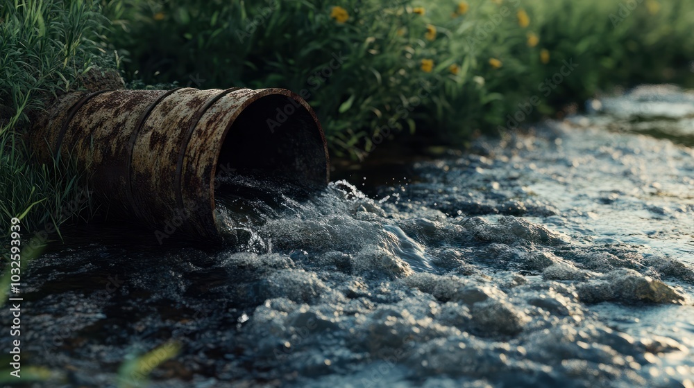 Visual composition of sewage pollution. contaminated water flowing from ...