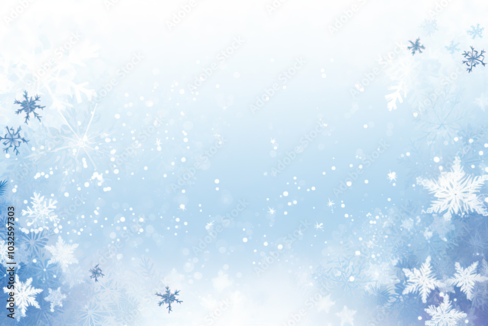 Abstract snowflakes and snow on watercolor background, pastel blue ...