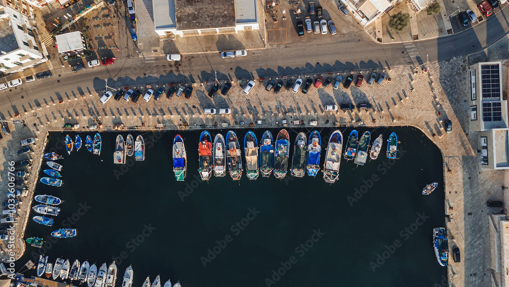 Mola di Bari, Italy - 23 August 2024: Areal view of the beautiful ...