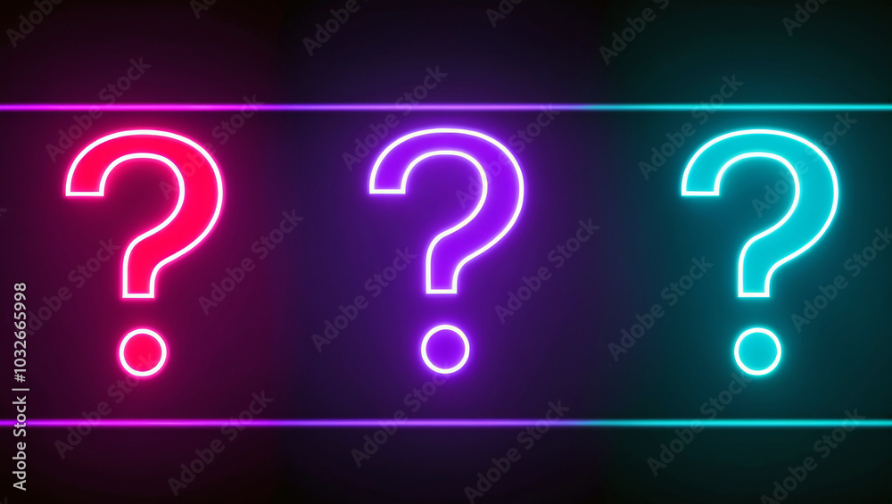 Neon question marks on dark gradient background Stock Photo | Adobe Stock