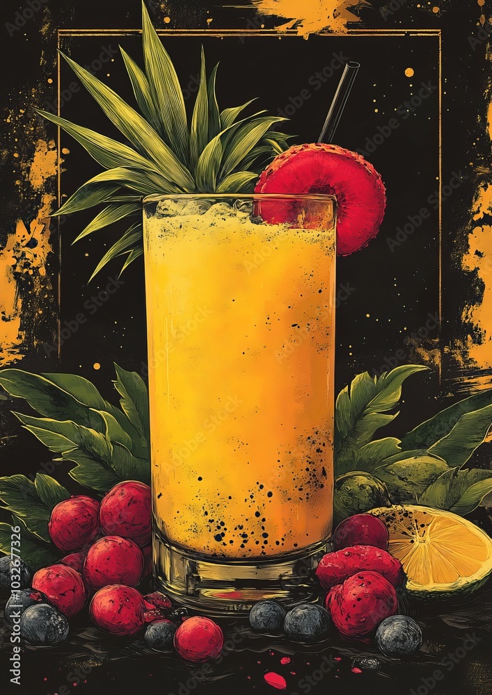 Piña Colada cocktail brought to life with a vibrant pop art color ...