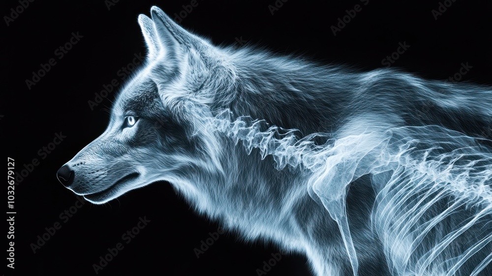 X-ray image of a wolf showcasing its skeletal structure and spine ...