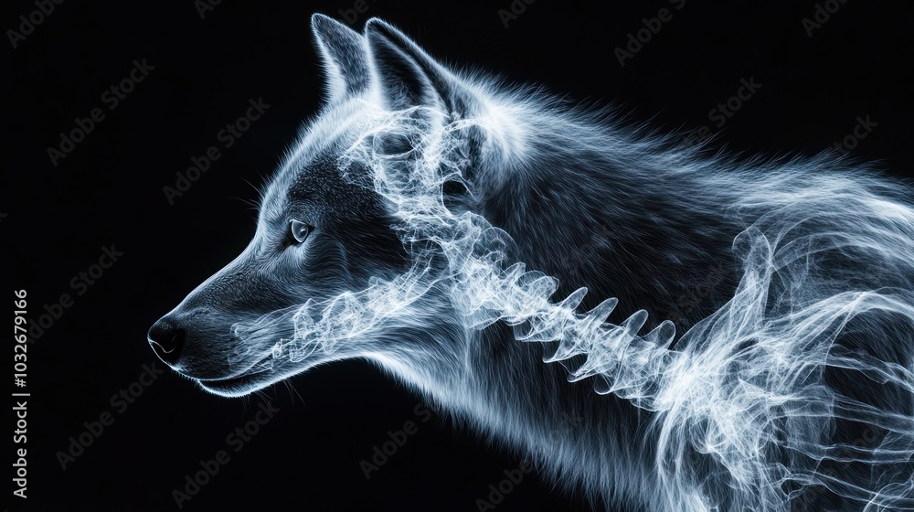 X-ray image of a wolf showcasing its skeletal structure and anatomy ...