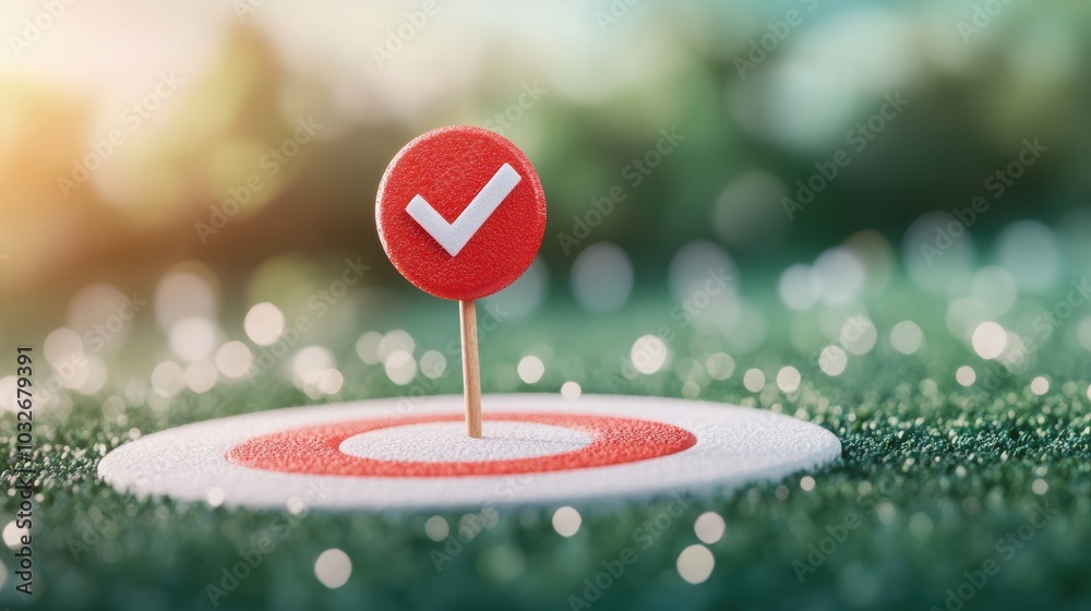 A red checkmark on a goal setting board, highlighting the ...