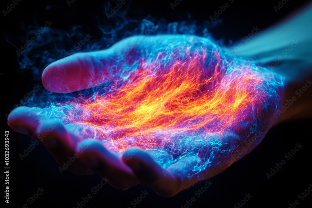 Hand holding a glowing fire like energy symbolizing the power of ...