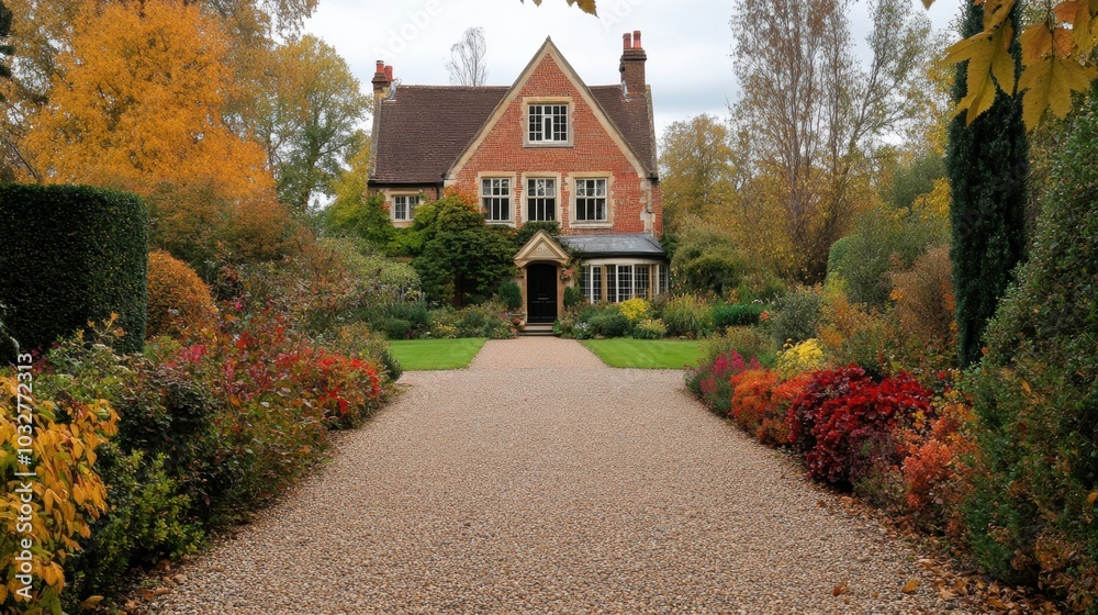 Victorian Country House and Garden in Autumn With Vibrant Flower ...
